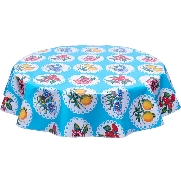 Round Oilcloth Tablecloth in Doily 2 Light Blue – Freckled Sage