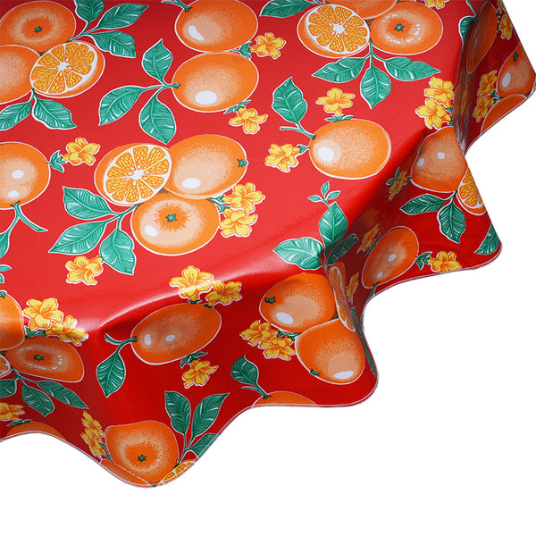 Round Oilcloth Tablecloths in Oranges on Red – Freckled Sage