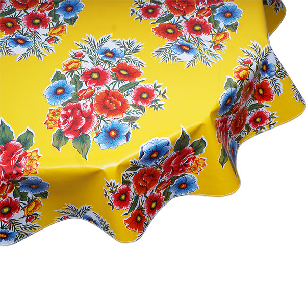 Round Oilcloth Tablecloths in Flowers on Yellow – Freckled Sage