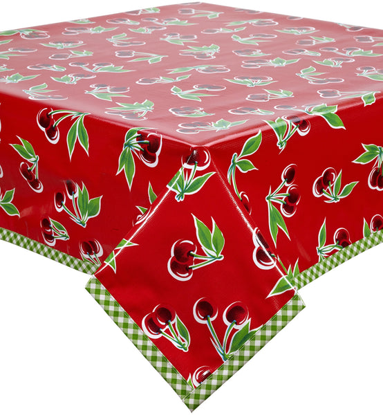 Cherry Red Oilcloth Tablecloths with Lime Gingham Trim – Freckled Sage